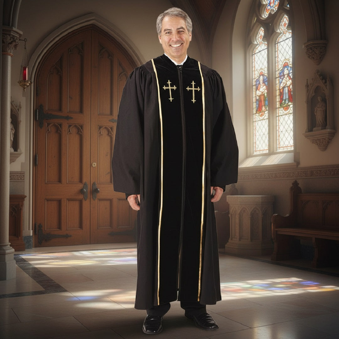 Murphy Tudor Collection Embroidered Men's Black Pulpit Robe – Angel ...