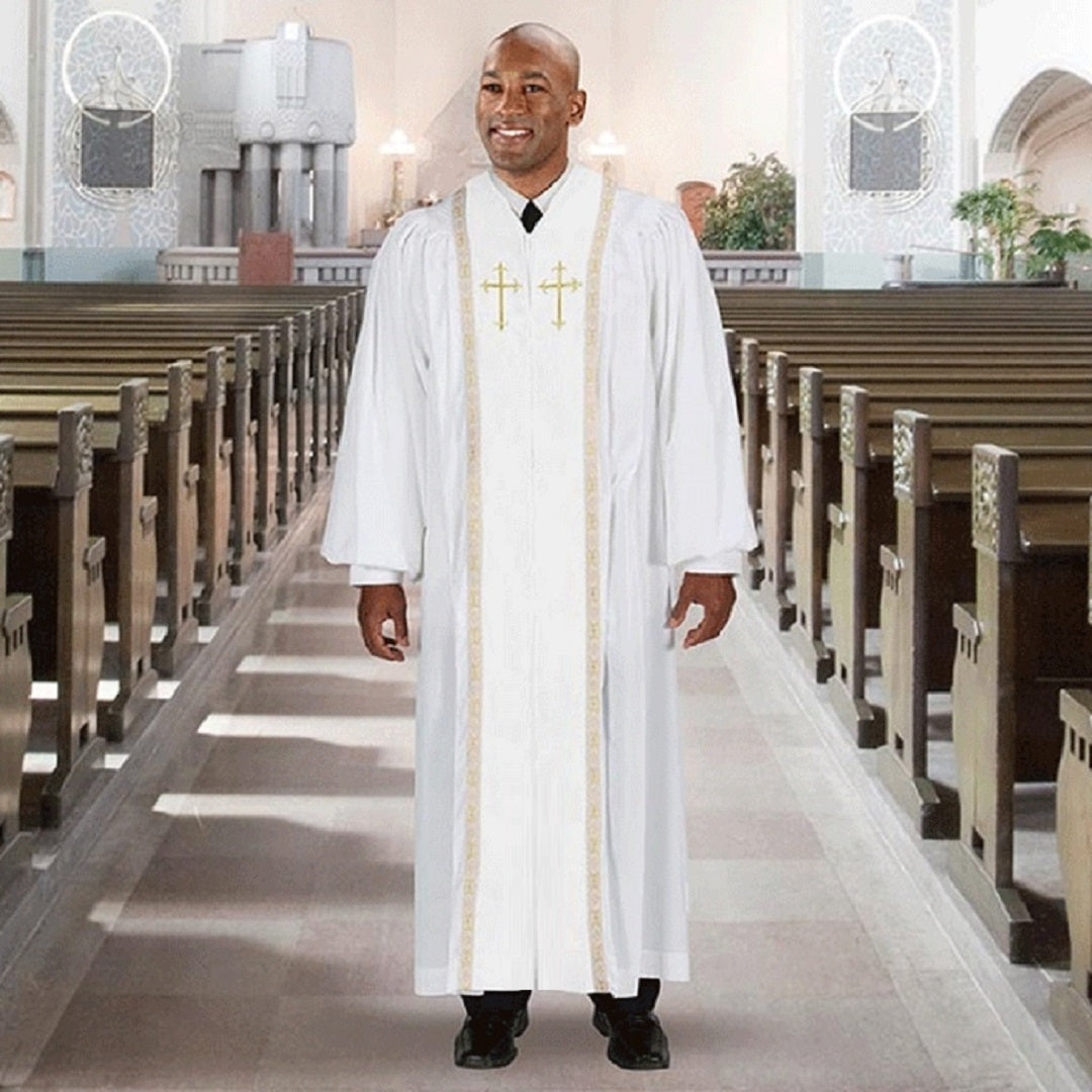Cambridge Oxford Collection Embroidered Men's White Peachskin Pulpit R ...