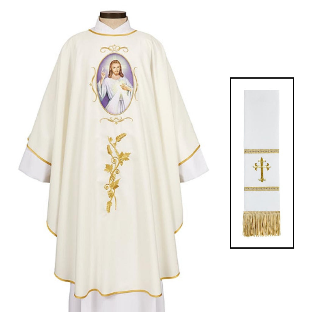 R.J. Toomey Divine Mercy Ivory Chasuble with Inner Stole – Angel Direct Inc